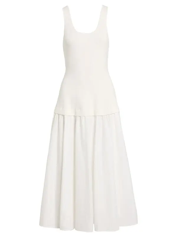 Simkhai Silas Ribbed-knit And Cotton-blend Poplin Midi Dress - White