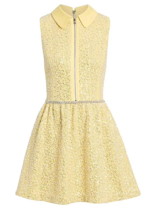Alice + Olivia Ellis Embellished Crepe Mini Shirt Dress - Yellow