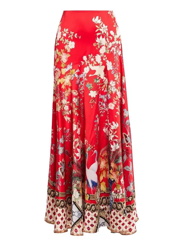 Camilla Printed Silk-satin Maxi Skirt - Red