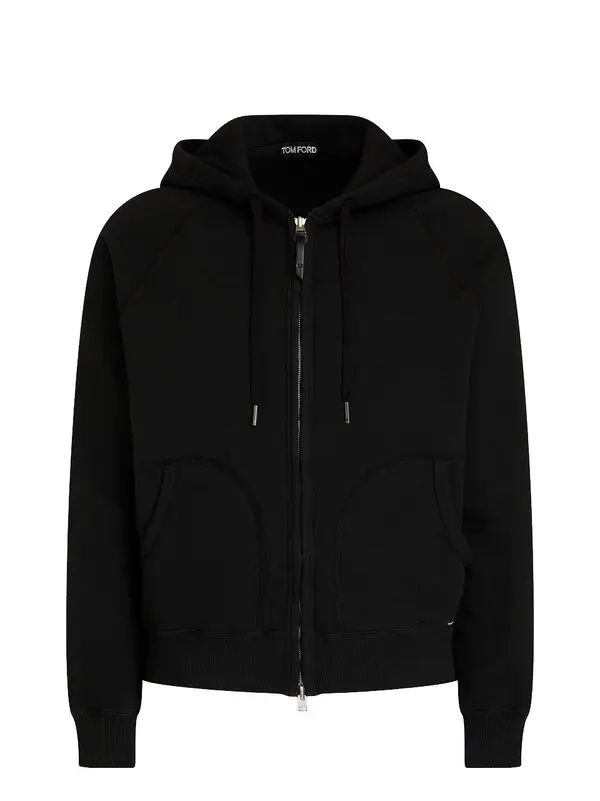 TOM FORD Cotton-fleece Hoodie With Leather Trim - Black