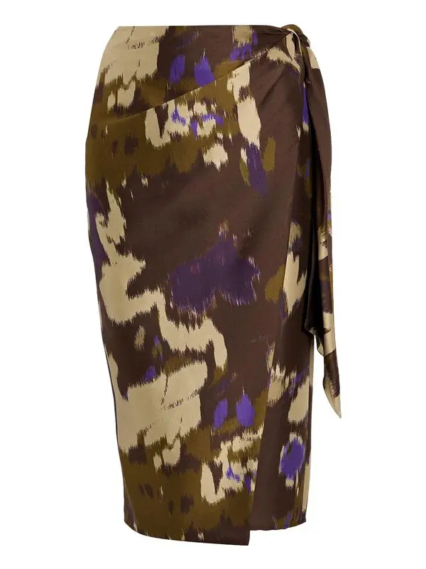 Max Mara Dritto Printed Silk Midi Wrap Skirt - Army Green