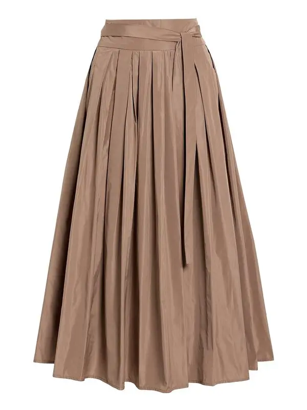 Max Mara Gea Pleated Taffeta Midi Skirt - Taupe