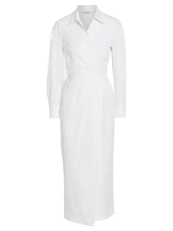 Max Mara Cotton-blend Poplin Midi Wrap Dress - White