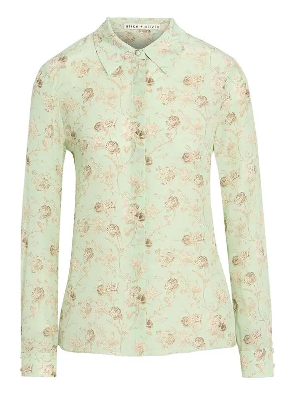 Alice + Olivia Floral Silk-crepe Shirt - Light Green