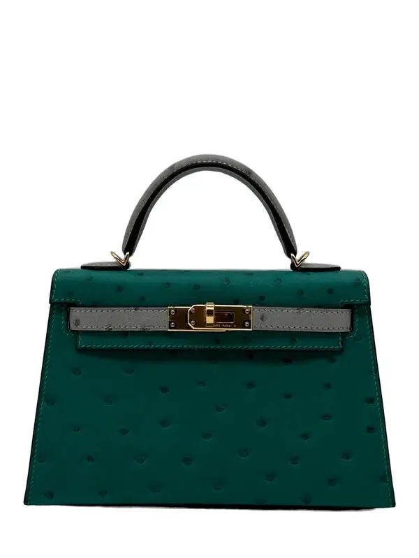 Hermès Mini Kelly Hss Vert Vertigo/ Gris Meyer Ostrich With Gold Hardware - Multi
