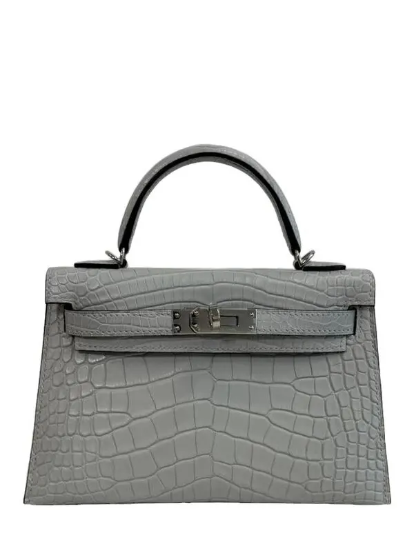 Hermès Mini Kelly Gris Neve Matte Alligator Palladium Hardware - Grey