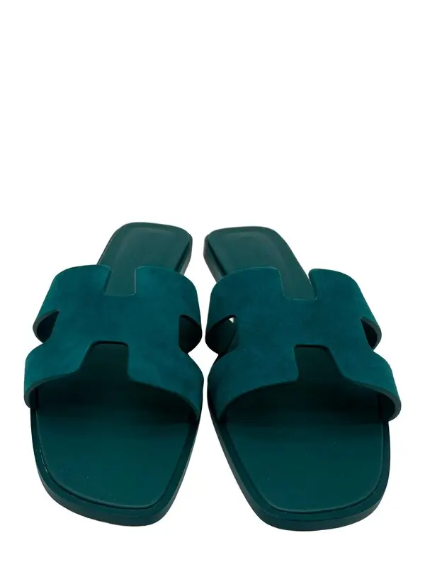 Hermès Leather Slides - Green