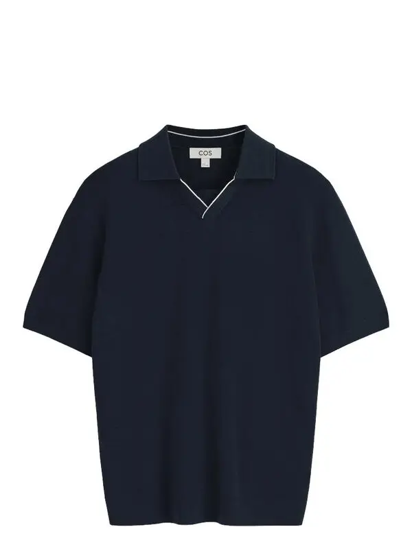 Cos Contrast-tipped Knit Polo Shirt - Navy