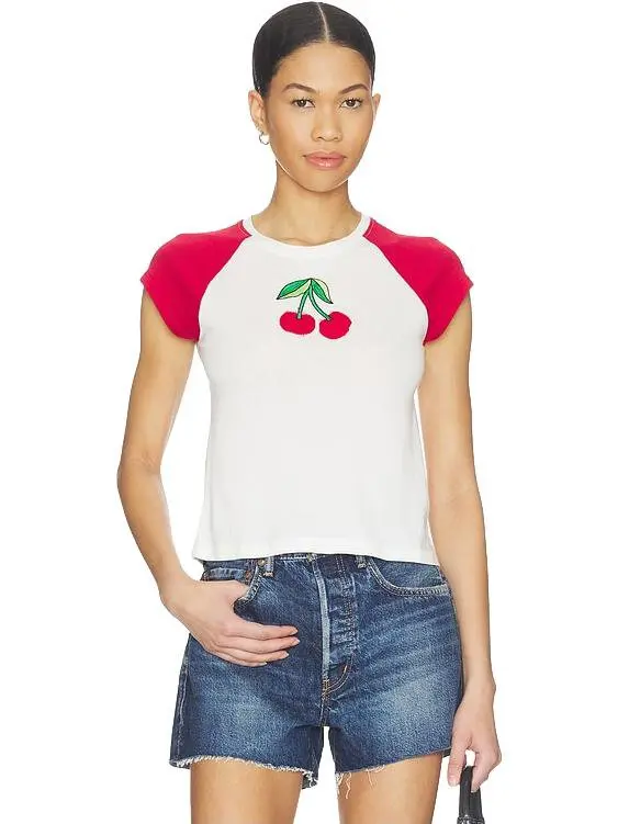 THE LAUNDRY ROOM Cherries Embroidery Raglan Baby Tee - Bone & Cherry
