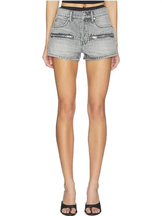 Alexander Wang Mid-rise Denim Short With Zippers - Washed Grey