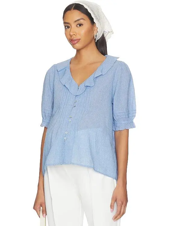 Hatch The Plaid Lou Lou Nursing Blouse - Light Blue Plaid