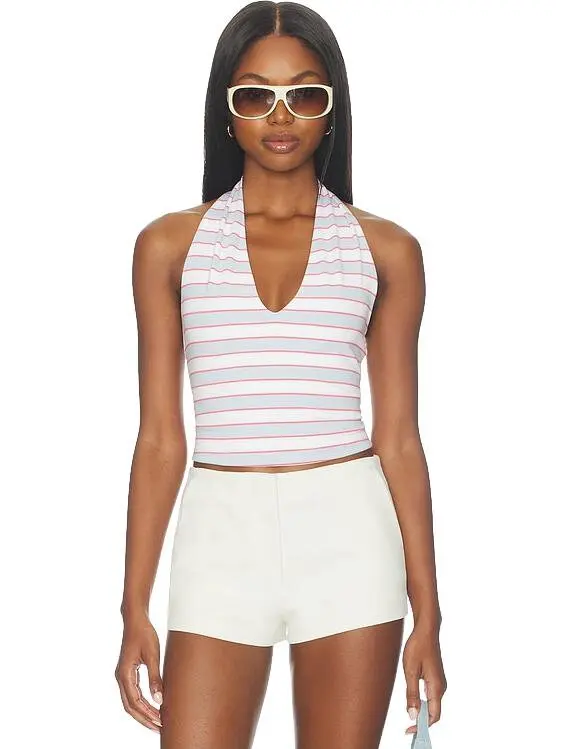 Good American Super Stretch Halter Tank Top - Sky Stripe
