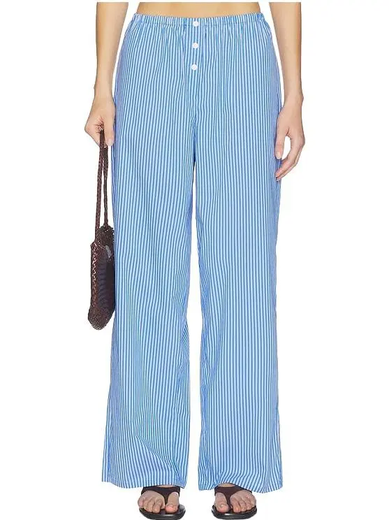 Good American Poplin Pull On Pants - Blue & White Stripe