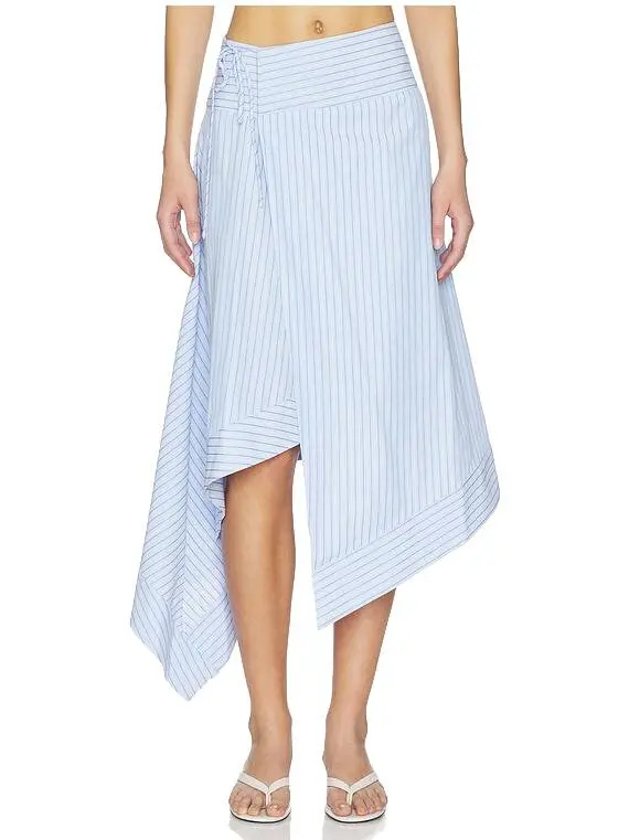 MORE TO COME Asymmetrical Wrap Skirt - Blue Stripe