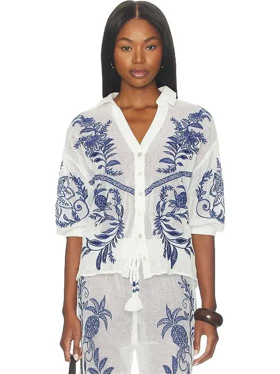 Farm Rio Blouse Top - Nina Embroidery Off-white