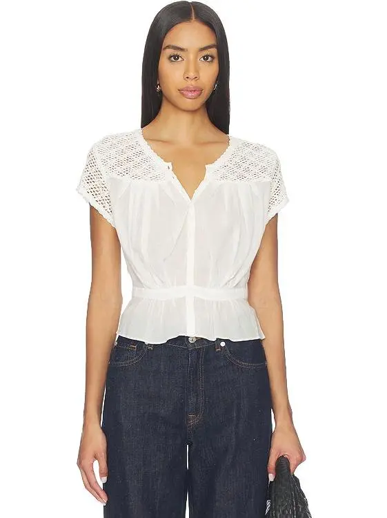 Free People Glimmer Embroidered Top - Clean Ivory