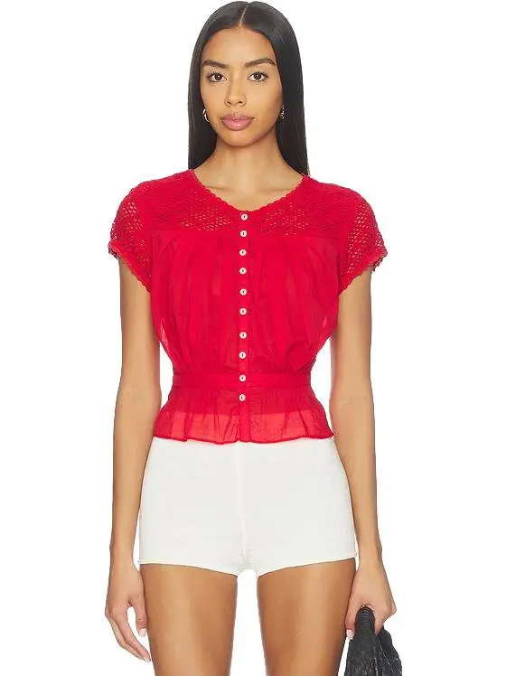 Free People Glimmer Embroidered Top - High Risk Red