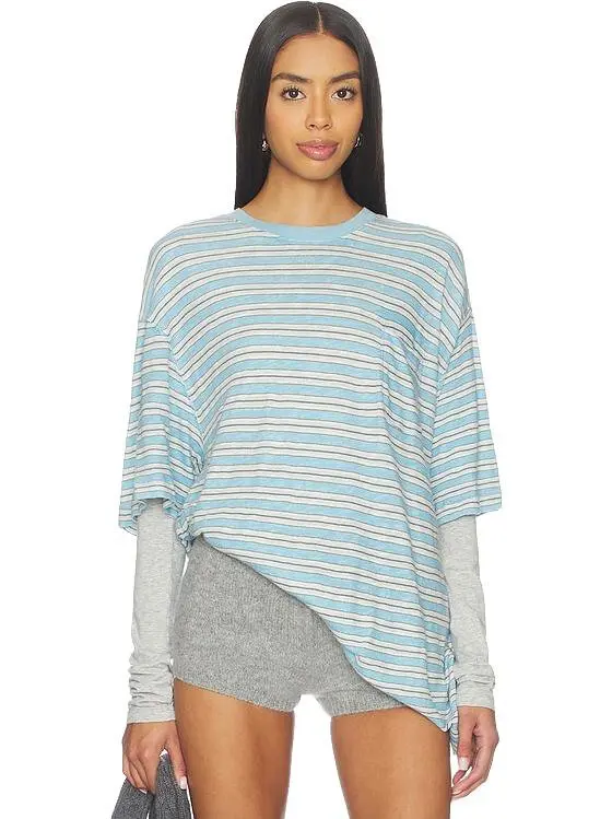 Free People All Love Stripe Pocket Tee - Blissful Blue Combo