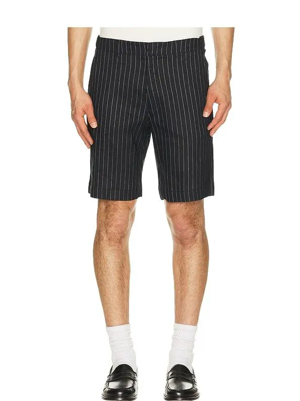 KHALHON Linen Stripe Club Shorts - Navy