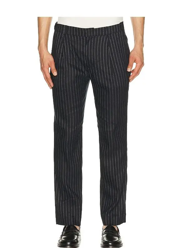 KHALHON Daisy Stripe Linen Trousers - Navy