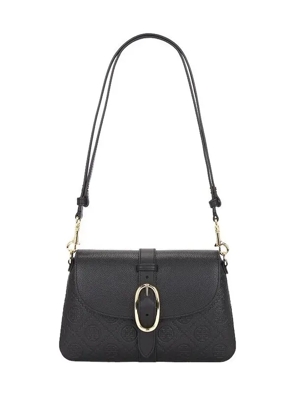 Tory Burch T Monogram Pebble Soft Small Shoulder Bag - Black