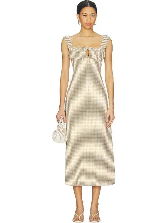 STONE COLD FOX X Leni Midi Dress - Taupe Gingham