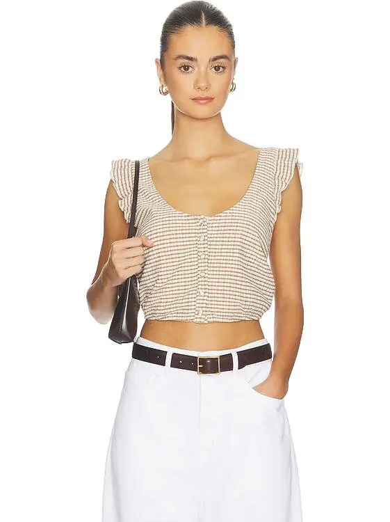 STONE COLD FOX X Leni Top - Taupe Gingham