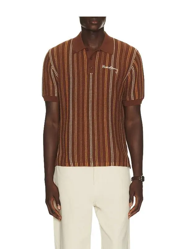 HOUSE OF SUNNY Stripe Knitted Polo In Brown - Cinnamon Brown