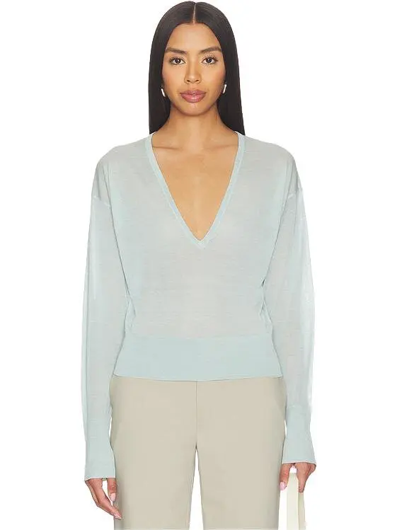 FLEUR DU MAL Sheer Knit V-neck Sweater - Frosted Mint