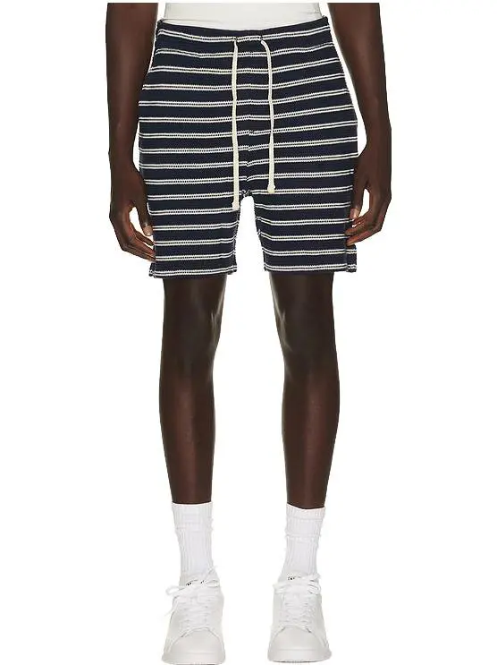 Polo Ralph Lauren Cotton Club Bar Stripe Textured Pull On Short - Newport Navy Pale Cream