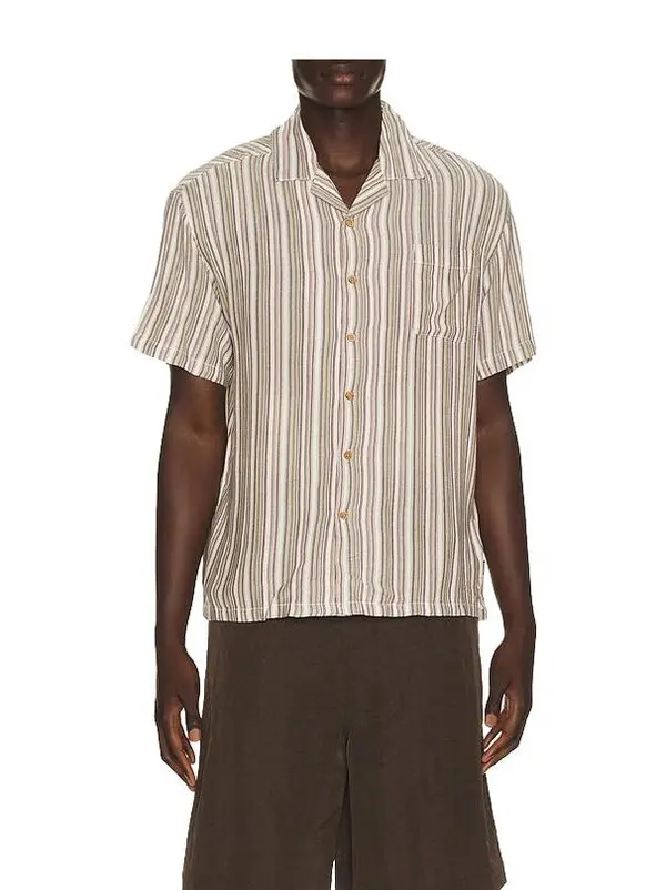 Brixton Bunker Twisted Stripe Woven Shirt In Wine,brown - Robust Red