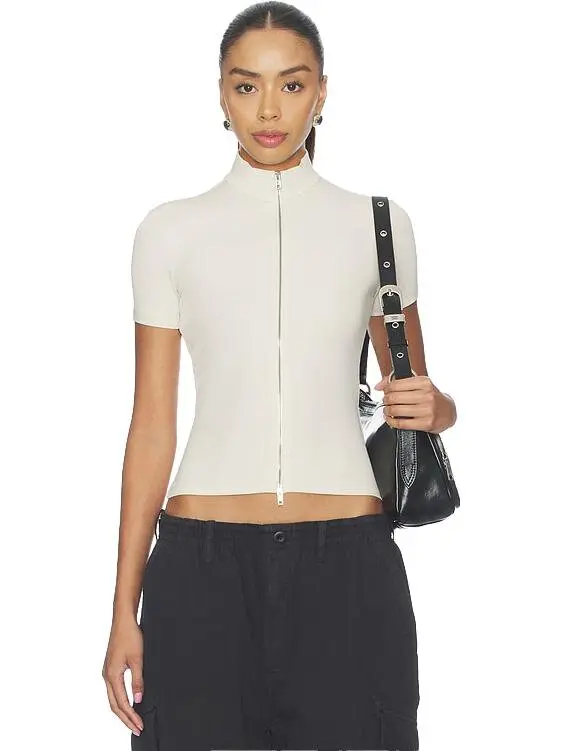 Alexander Wang Short Sleeve Rashguard Top With Mock Neck - Ivory
