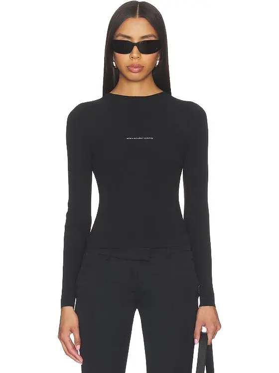 Alexander Wang Long Sleeve Crewneck Top With Jacquard Logo - Black