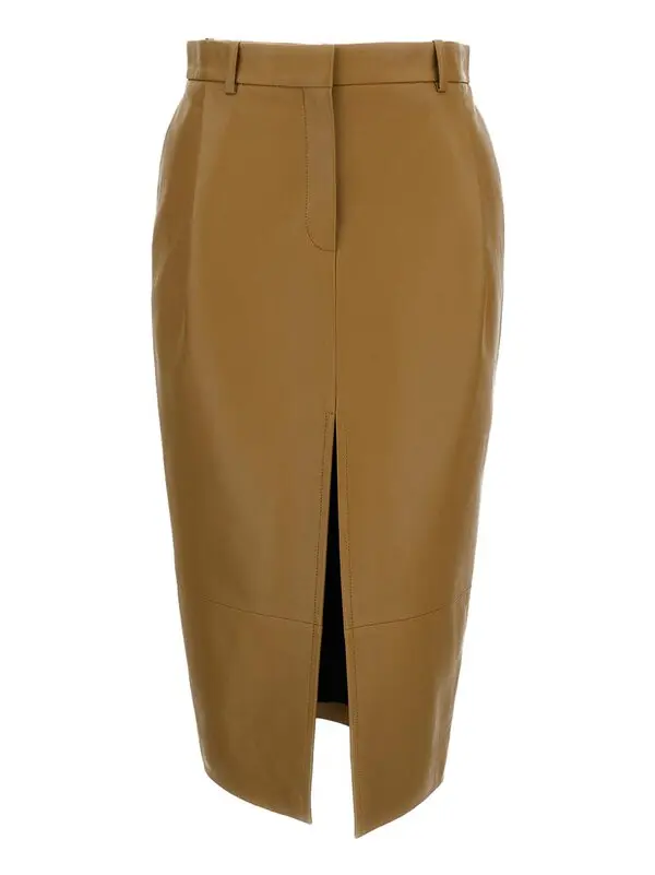 Khaite Anden Leather Midi Skirt - Marrone