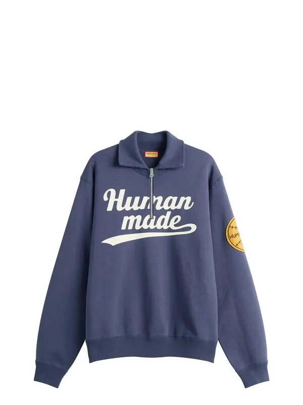 HUMAN MADE Half Zip Logo Sweatshirt - Navy
