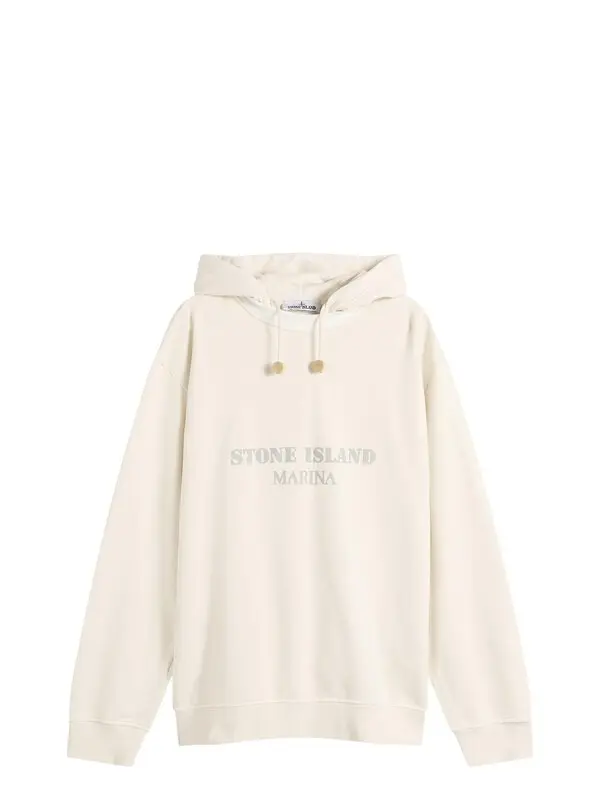 Stone Island Marina Garment-dyed Logo Hoodie - Ivory
