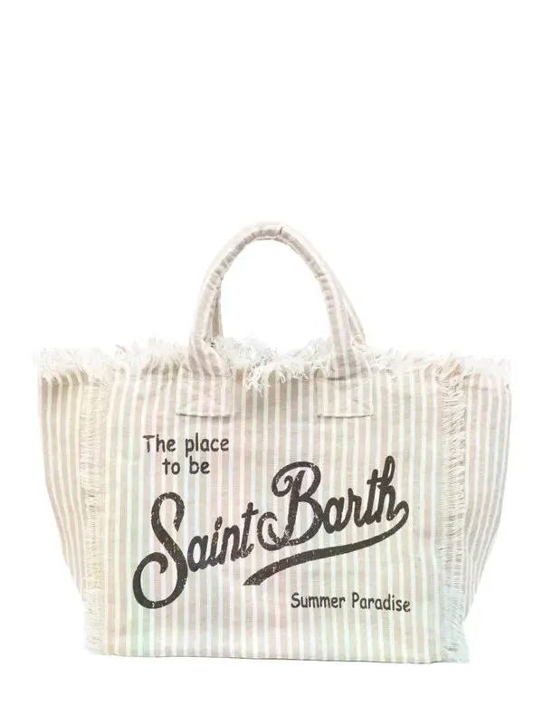 MC2 SAINT BARTH Striped Fringed Tote Bag - Neutrals