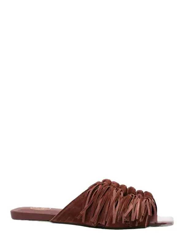 Ash Fringed Flat Sandals - Brown