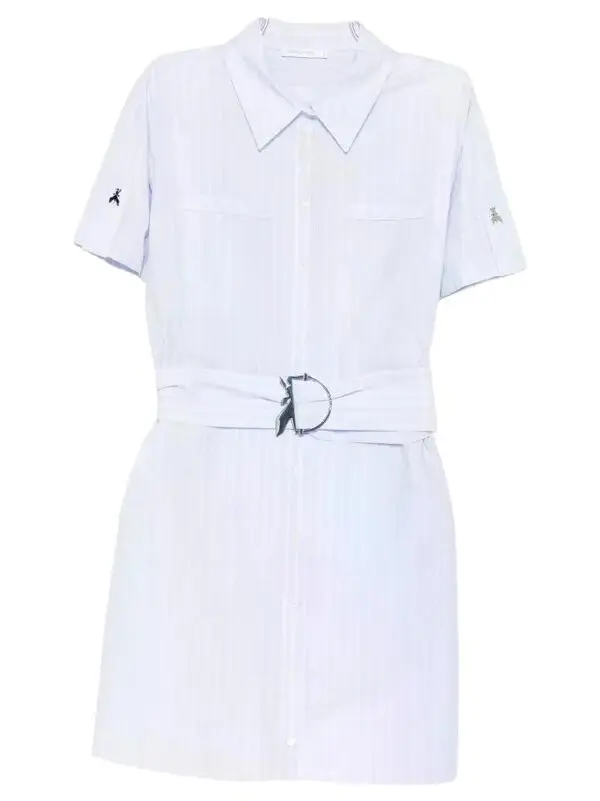 Patrizia Pepe Stripes Mini Shirt Dress With Belt - White