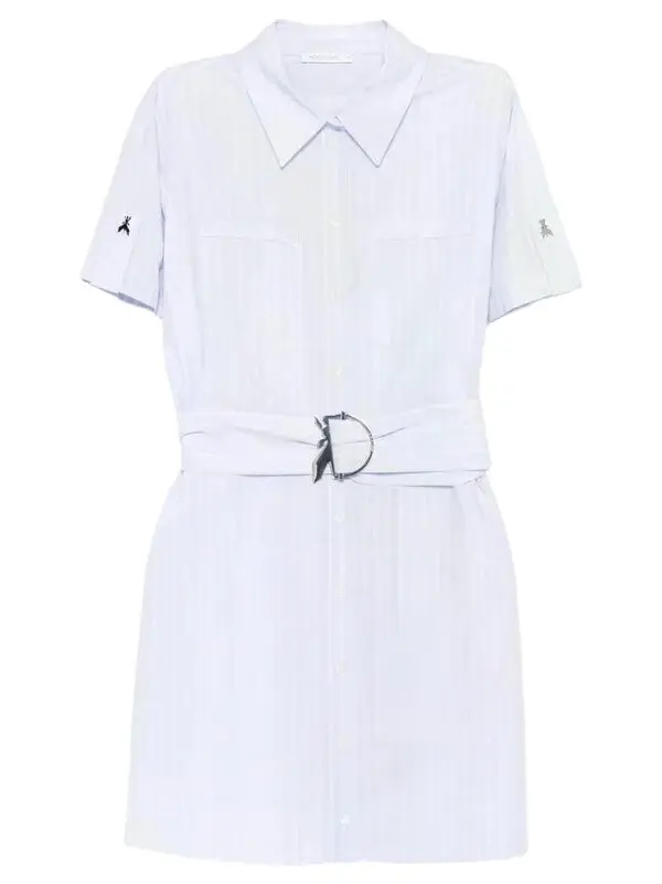 Patrizia Pepe Stripes Mini Shirt Dress With Belt - White
