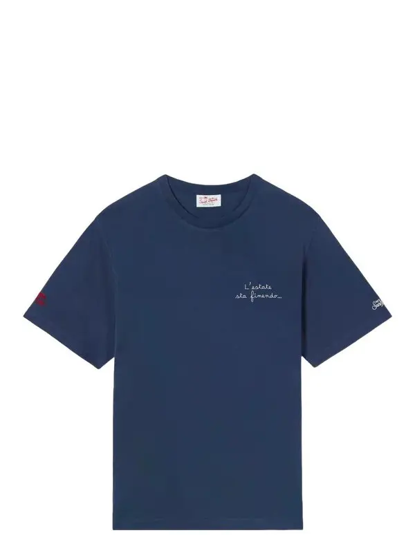 MC2 SAINT BARTH Portofino T-shirt With L'estate Sta Finendo Embroidery - Blue