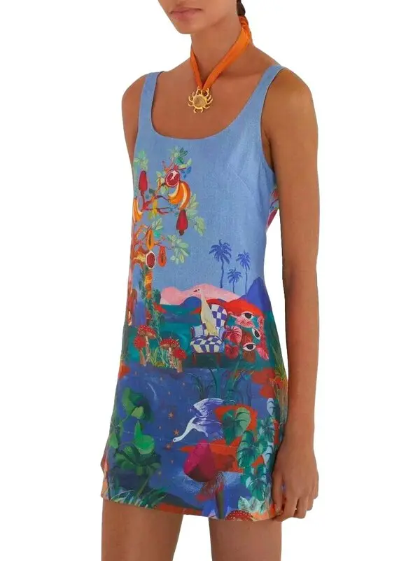 Farm Rio Dream Landscape Mini Dress - Blue