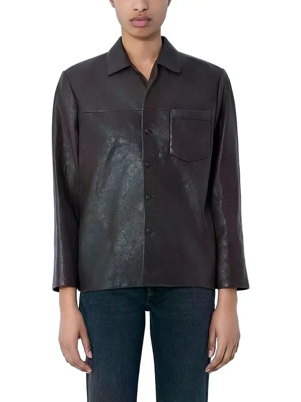 Saint Laurent Textured Button-down Leather Jacket - Brown