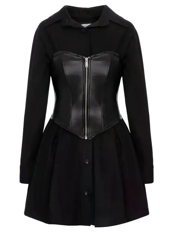 HAMZA Maris Zip-up Leather Corset Dress - Black