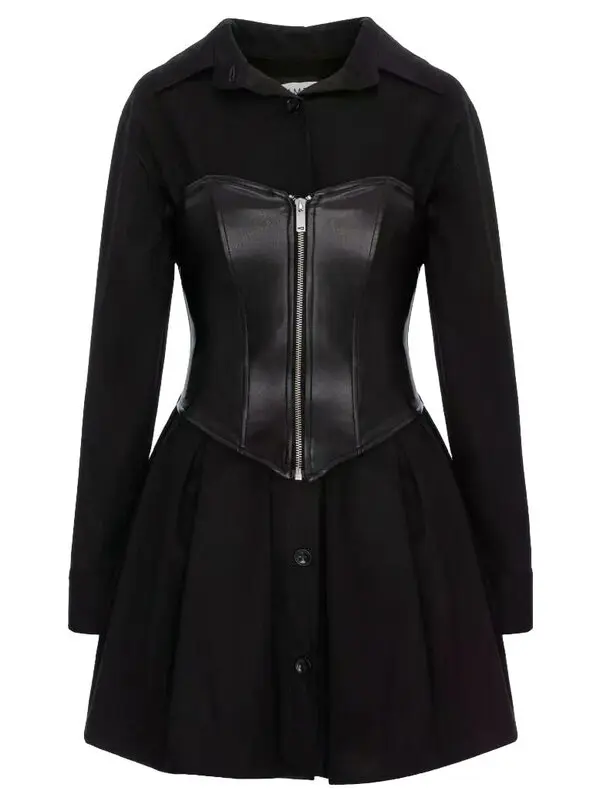 HAMZA Maris Zip-up Leather Corset Dress - Black
