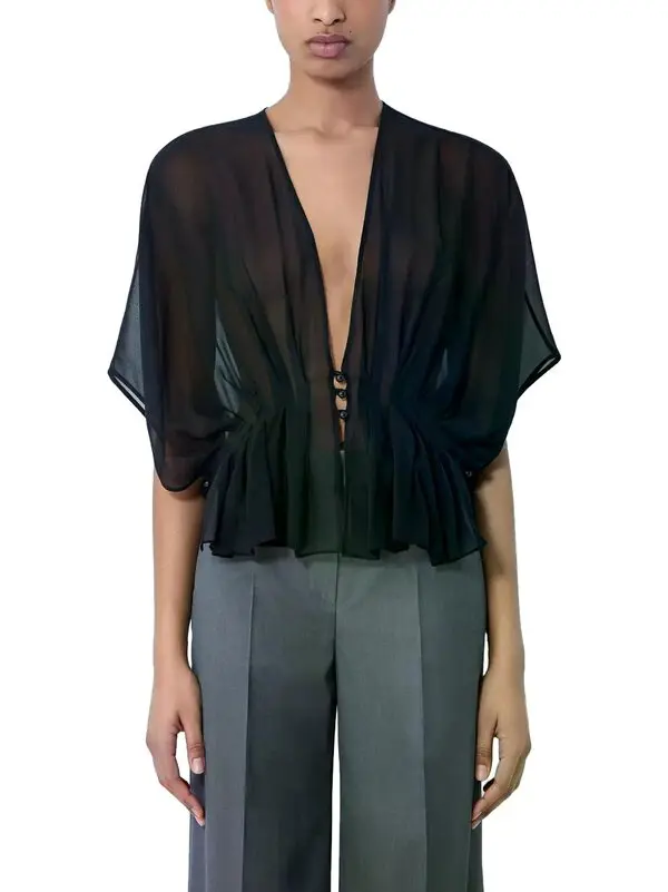 Max Mara Pleated V-neck Blouse - Black