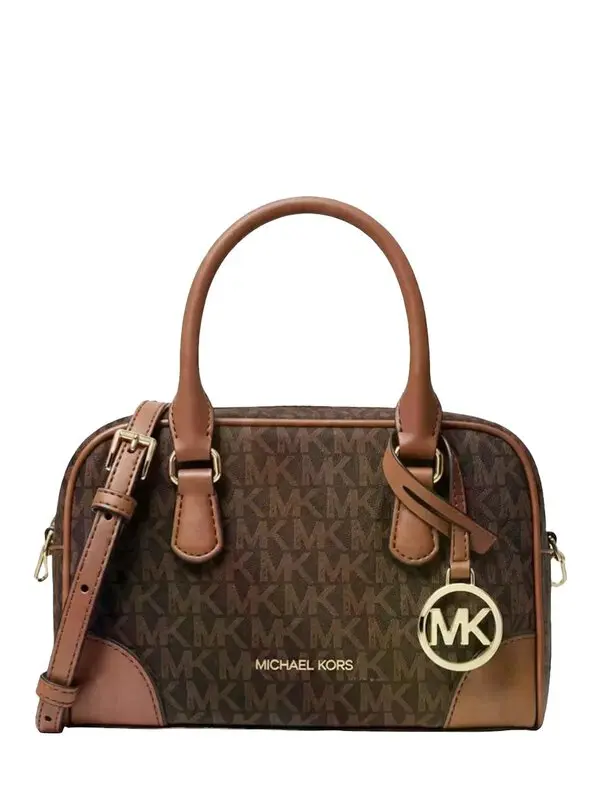 Michael Kors Monogram Satchel With Charm - Brown