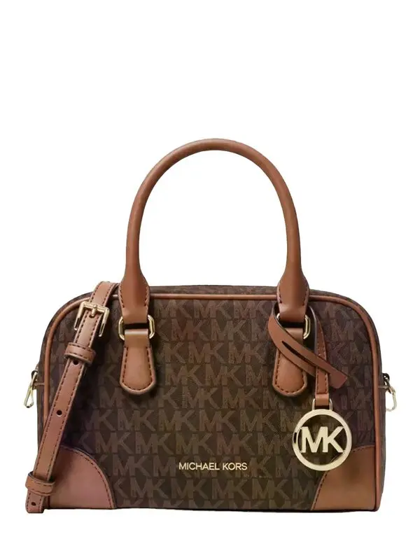 Michael Kors Monogram Satchel With Charm - Brown