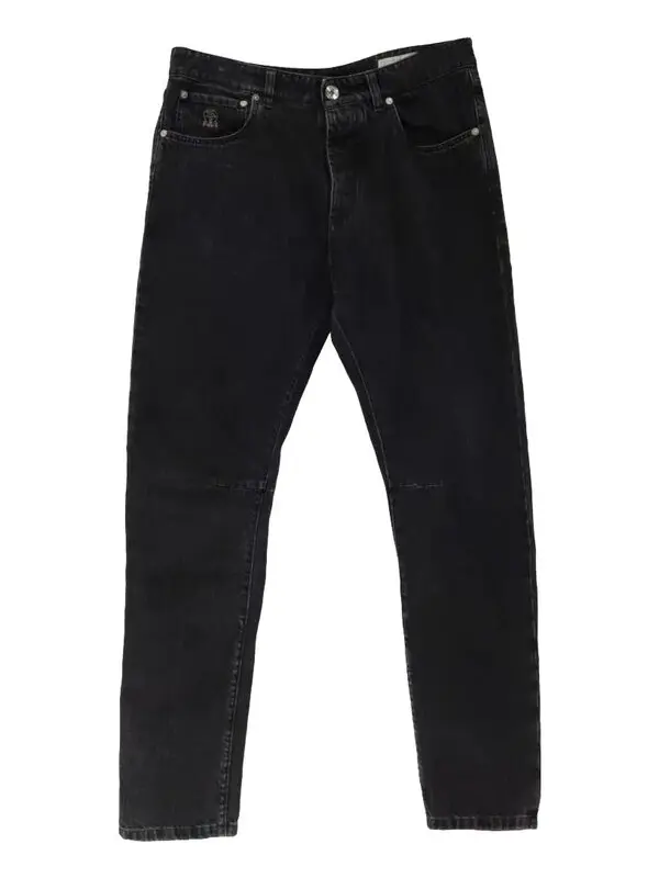 Brunello Cucinelli Embroidered Logo Cotton Jeans - Black