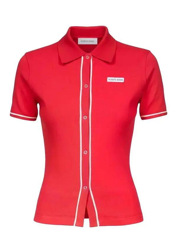 MARINE SERRE Ribbed Polo T-shirt - Red
